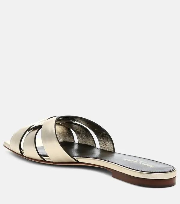 Saint Laurent Tribute Nu Pieds Leather Slides - Gold