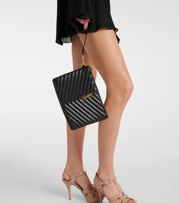 Saint Laurent Cassandre Matelassé Leather Pouch - Black