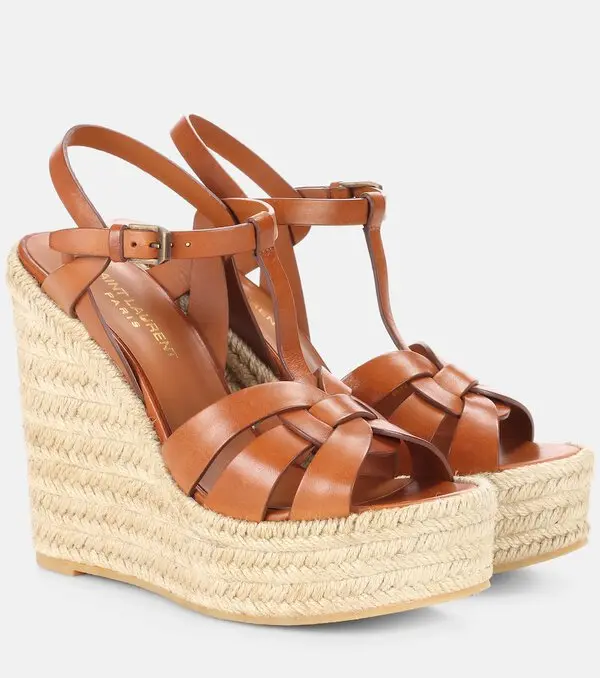 Saint Laurent Tribute 130 Leather Espadrilles - Brown