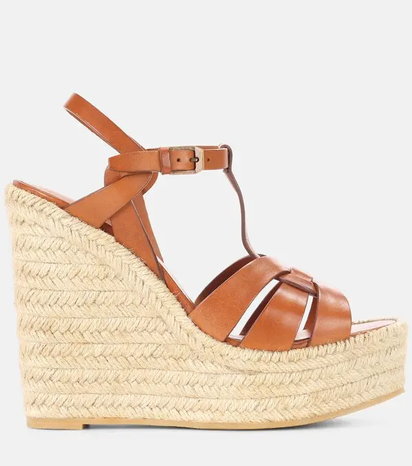 Saint Laurent Tribute 130 Leather Espadrilles - Brown