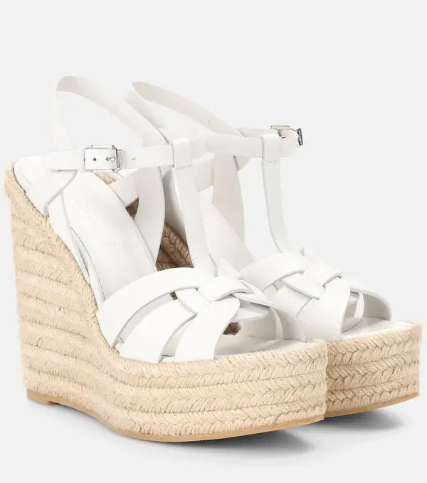 Saint Laurent Tribute 130 Leather Espadrilles - White