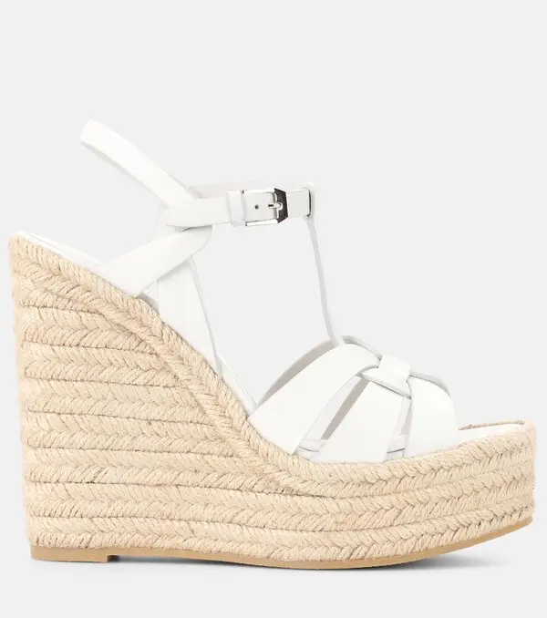 Saint Laurent Tribute 130 Leather Espadrilles - White