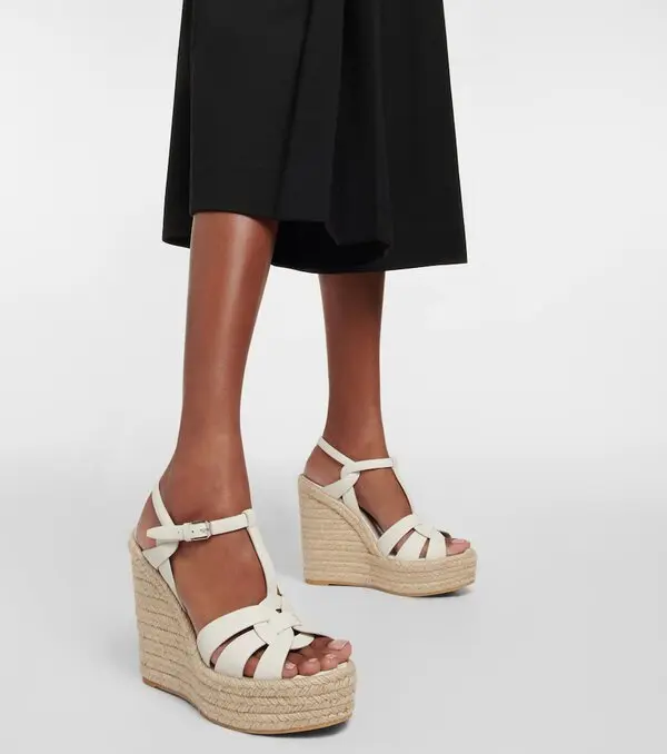 Saint Laurent Tribute 130 Leather Espadrilles - White