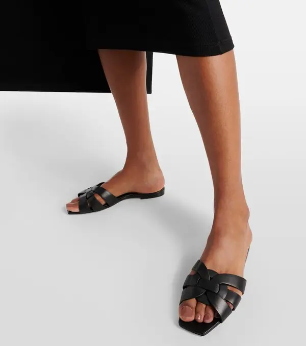 Saint Laurent Tribute Nu Pieds 05 Leather Sandals - Black