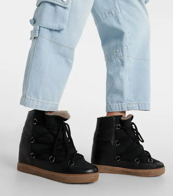 Isabel Marant Étoile Nowles Shearling-trimmed Leather Ankle Boots - Black