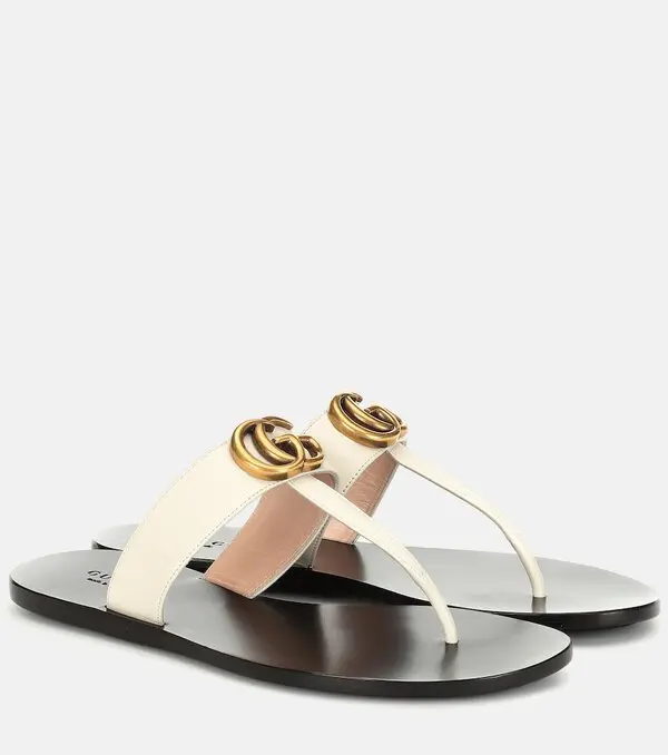 Gucci Double G Leather Thong Sandals - White | Editorialist display picture 2