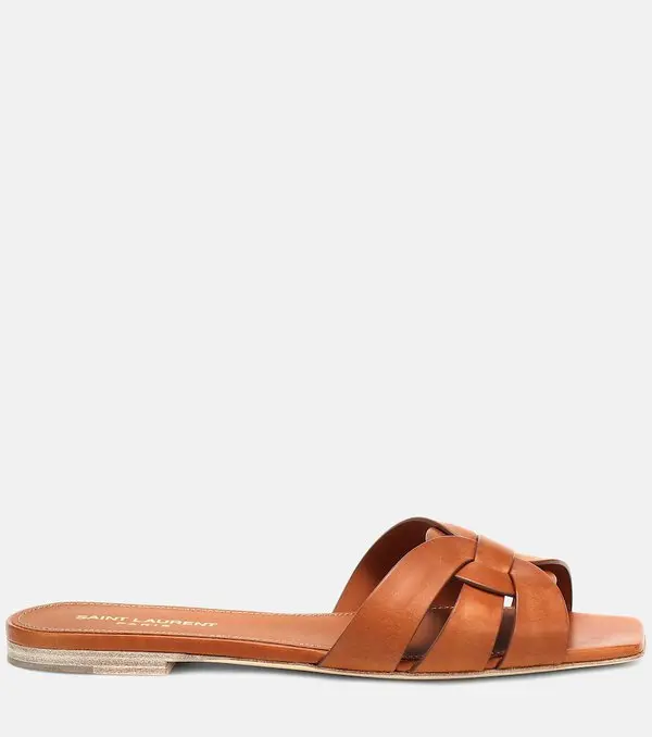 Saint Laurent Tribute Nu Pieds 05 Leather Slides - Brown
