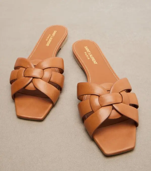 Saint Laurent Tribute Nu Pieds 05 Leather Slides - Brown