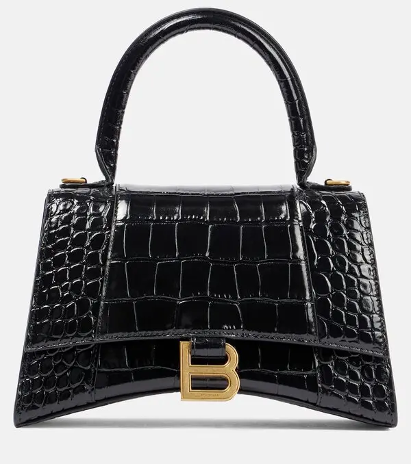 Balenciaga Hourglass Small Leather Crossbody Bag - Black
