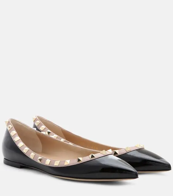 Valentino Garavani Rockstud Patent Leather Ballet Flats - Black