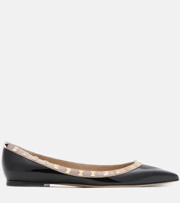 Valentino Garavani Rockstud Patent Leather Ballet Flats - Black