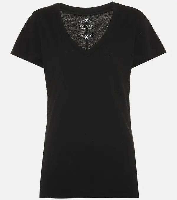 Velvet By Graham & Spencer Lilith V-neck Cotton T-shirt - Black