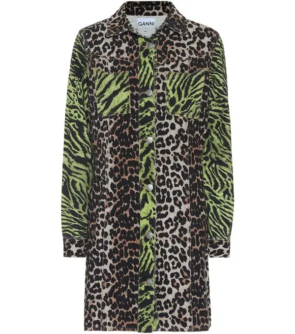 GANNI Leopard-print Denim Shirt Dress - Multicoloured