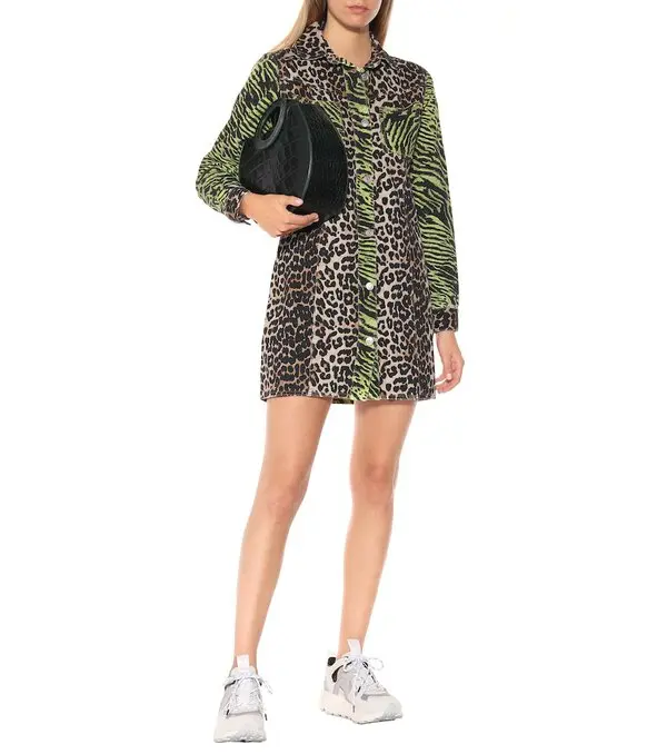 GANNI Leopard-print Denim Shirt Dress