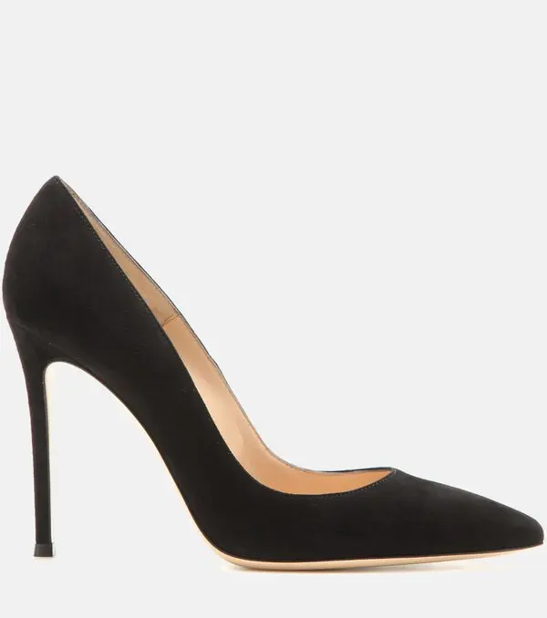 GIANVITO ROSSI 105 Suede Pointed Toe Pumps - Black