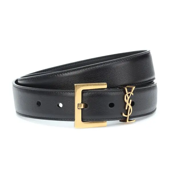 Saint Laurent Cassandre Leather Belt - Black
