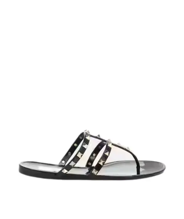 Valentino Garavani Rockstud Pvc Thong Slides - Black