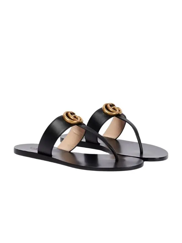 Gucci Double G Leather Thong Sandals