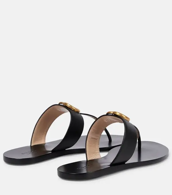 Gucci Double G Leather Thong Sandals