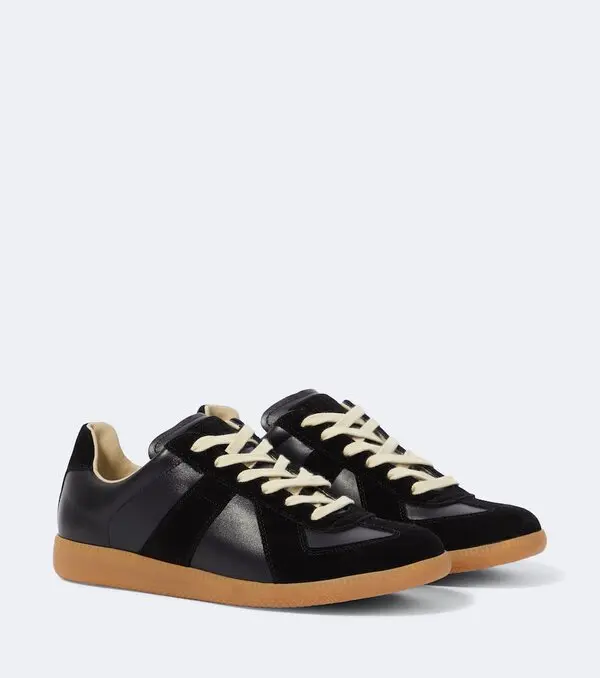 MAISON MARGIELA Replica Leather And Suede Sneakers - Black