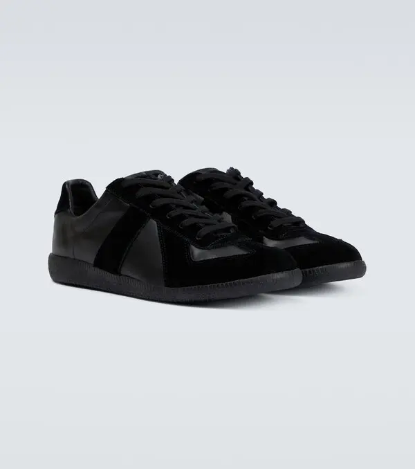 MAISON MARGIELA Replica Leather And Suede Sneakers - Black