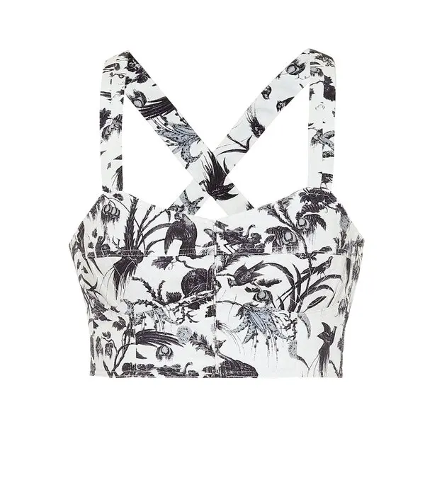 Erdem Abril Printed Cotton Bustier Top
