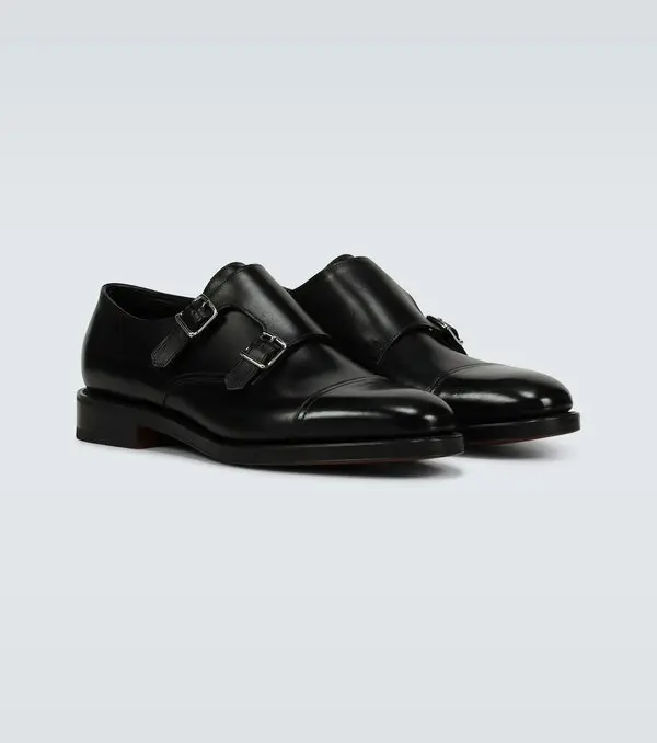 John Lobb Leather Monk Strap Shoes - Black