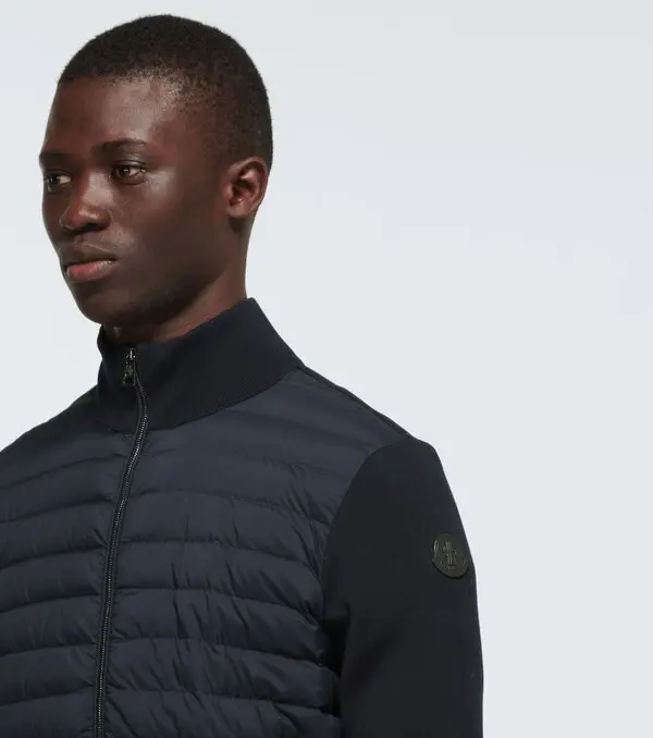 Moncler Tricot Cardigan With Down-Filled Front - Blue | Editorialist