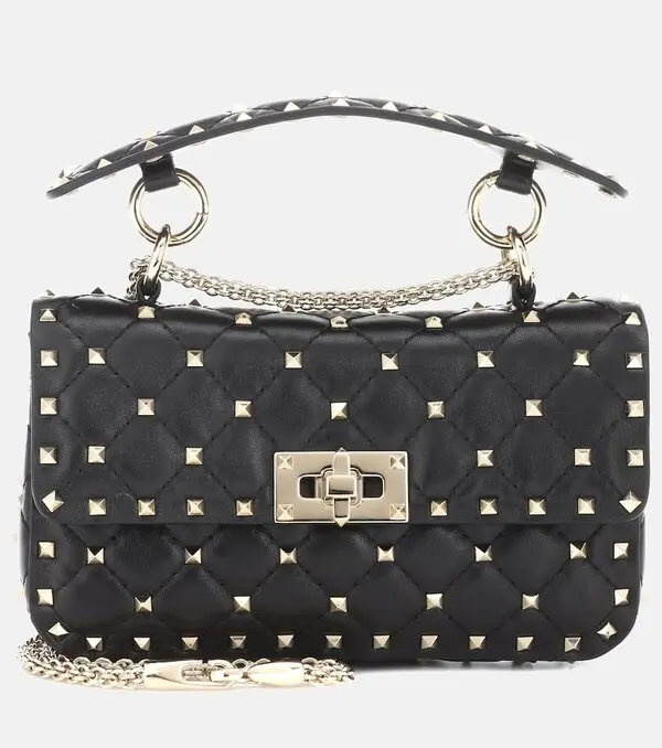 Valentino Garavani Rockstud Spike Small Leather Shoulder Bag - Black