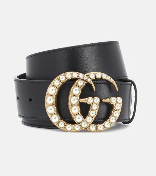 Gucci Black Belt with Gold Studded GG Emblem Gucci - GG Marmont leather belt Gucci main image 3