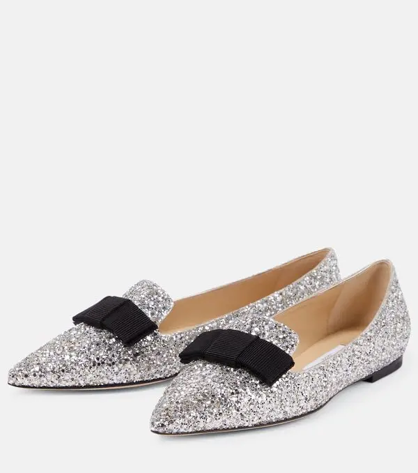 JIMMY CHOO Gala Glitter Ballet Flats - Silver