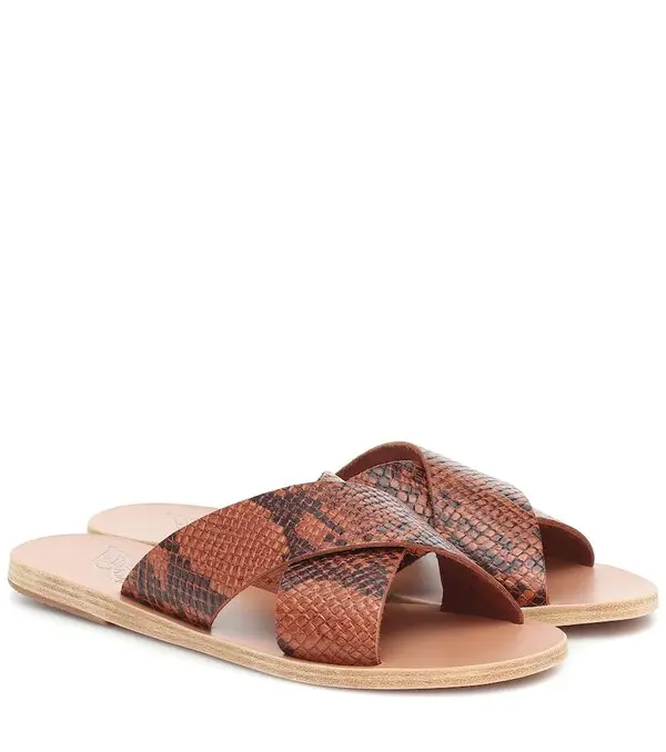 ANCIENT GREEK SANDALS Thais Snake-effect Leather Slides