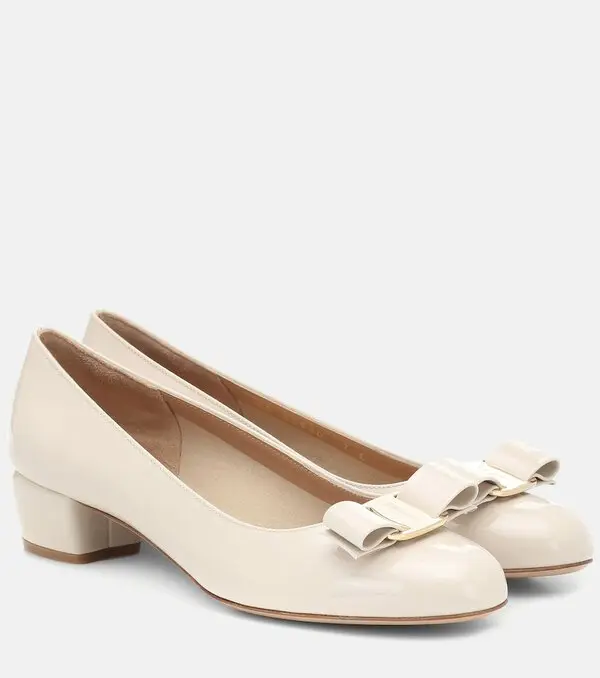 FERRAGAMO Vara Patent Leather Pumps - White