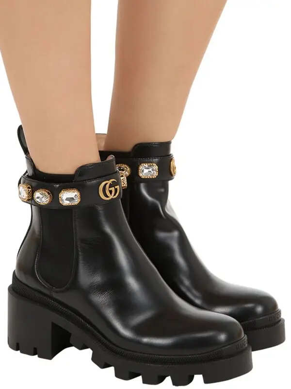 Gucci 40mm Embellished Leather Boots