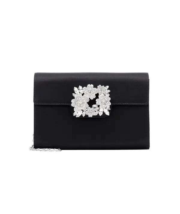Roger Vivier Rv Bouquet Embellished Satin Clutch Black