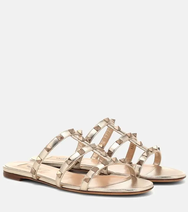 Valentino Garavani Rockstud Leather Sandals - Metallic