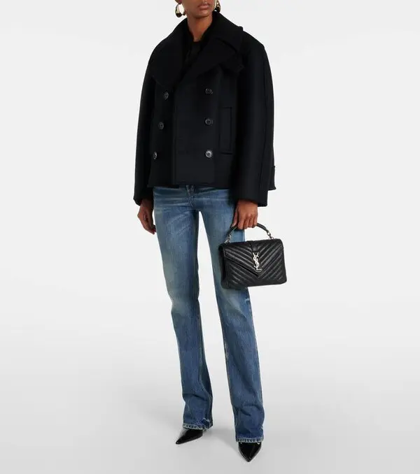 Saint Laurent Collège Medium Leather Shoulder Bag - Black