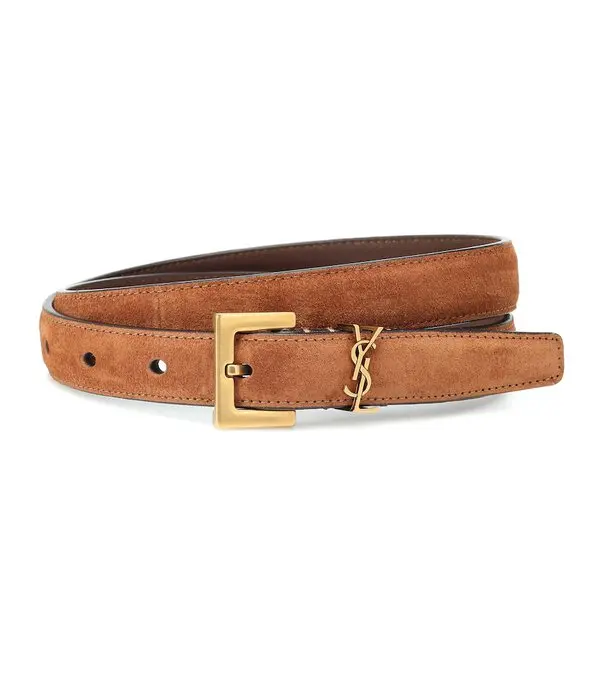 Saint Laurent Cassandre 20 Suede Belt - Brown