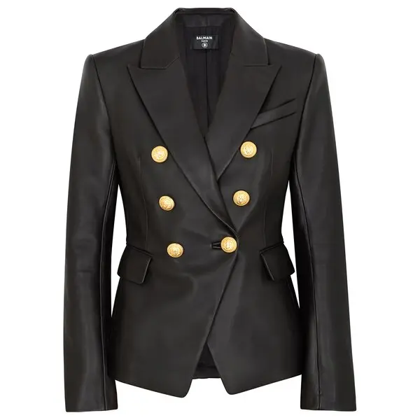 Balmain Double-breasted Leather Blazer