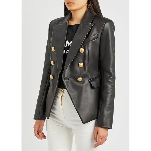 Balmain Double-breasted Leather Blazer