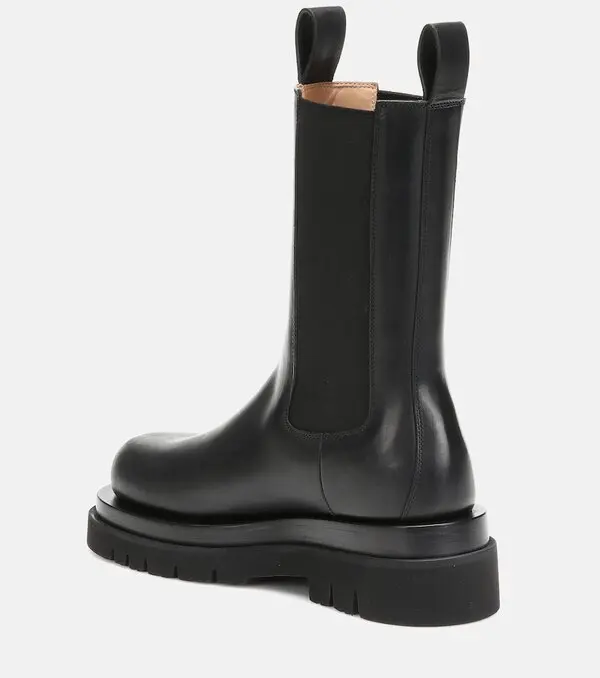 Bottega Veneta Lug Leather Ankle Boots - Black