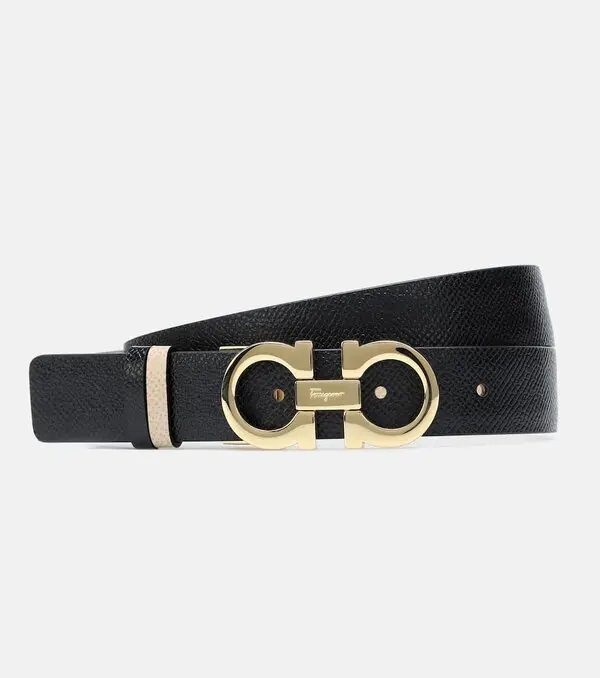 FERRAGAMO Reversible Gancini Leather Belt - Black