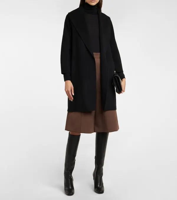 Max Mara Messi Belted Virgin Wool Coat - Black