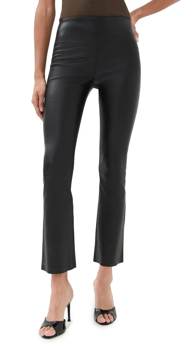 Sprwmn High Waist Leather Ankle Flare Leggings - Black