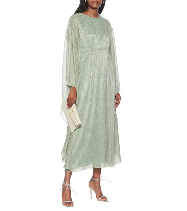 Simkhai Farrah Pliss Lam Gown In Green - 32% Off | Editorialist