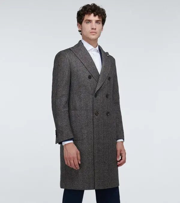 LARDINI Double-breasted Herringbone Coat
