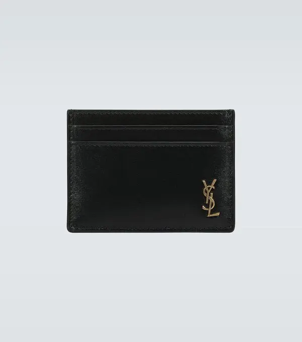 Saint Laurent Tiny Cassandre Leather Card Holder - Black
