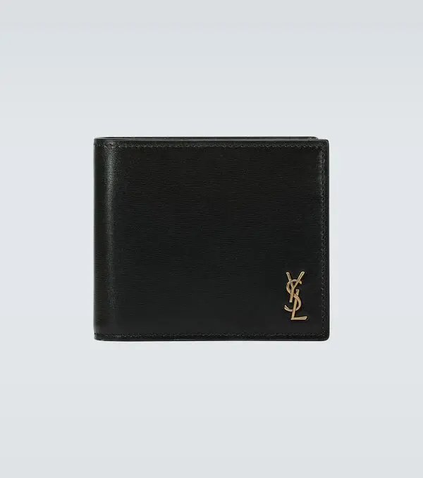 Saint Laurent Tiny Cassandre East/west Leather Wallet - Black