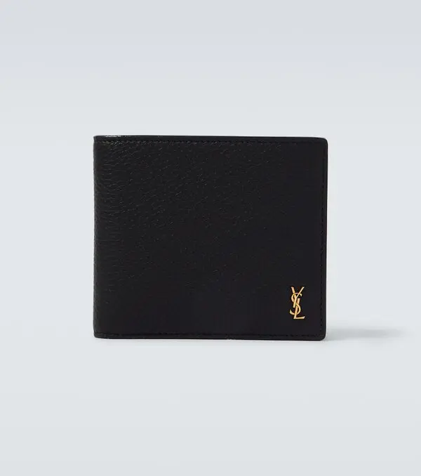 Saint Laurent Tiny Cassandre East/west Leather Wallet - Black