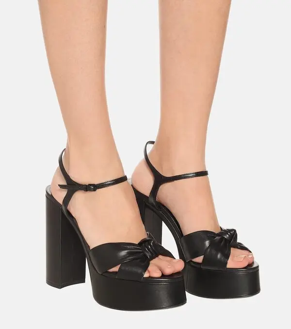 Saint Laurent Bianca 125 Leather Platform Sandals - Black